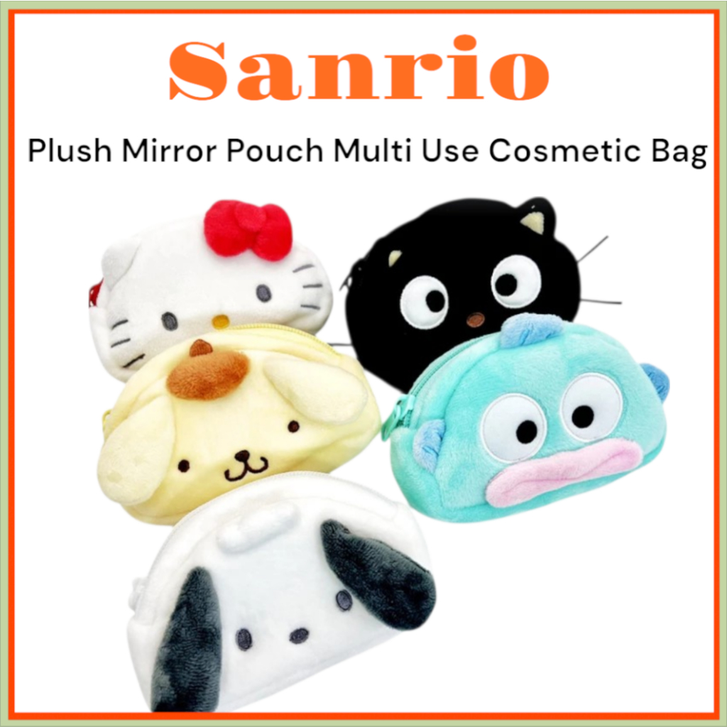 [Sanrio] Plush Mirror Pouch Multi Use Cosmetic Bag (HelloKitty/Pochacco ...