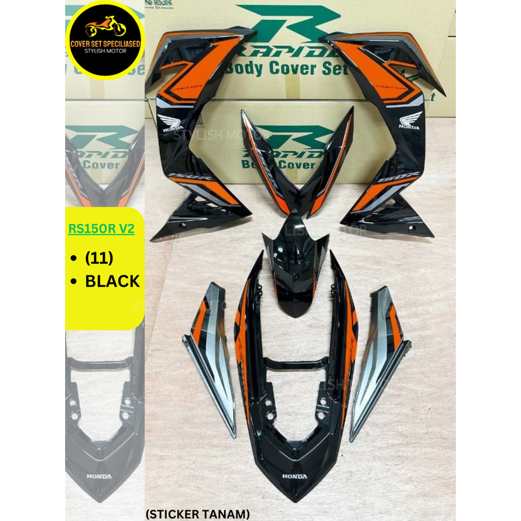 (STICKER TANAM/AIRBRUSH) RAPIDO COVER SET HONDA RS150 RS150R V2 V3 (11) BLACK | Shopee Malaysia