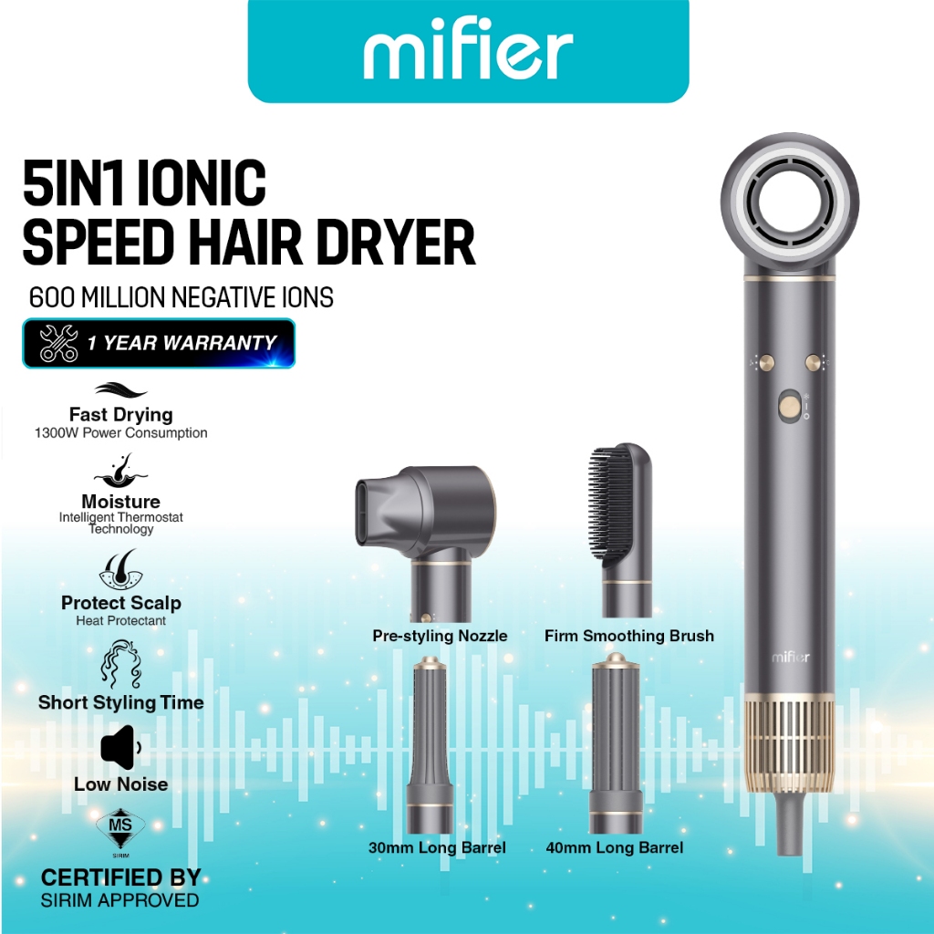MIFIER HD02 5 in 1 High Speed Hair Dryer 600Million Negative Ionic Blow ...