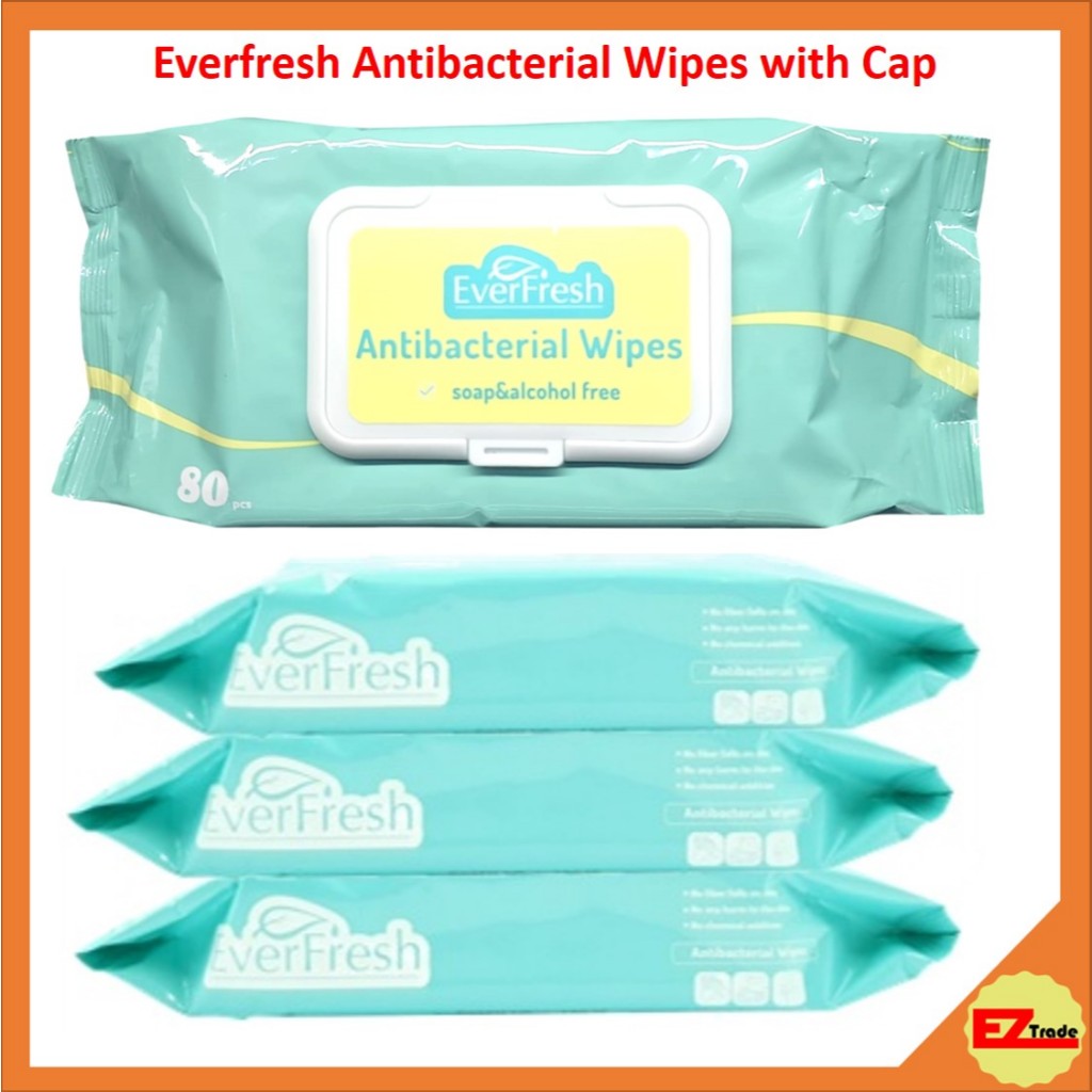 Everfresh Antibacterial Wipes 80 Sheets, Soap and Alcohol Free, With ...