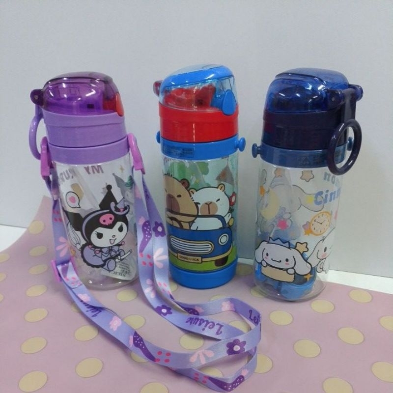 Kuromi water bottle bpa free Capybara Melody Cinnamon Labubu kids straw botol Air transparent ...