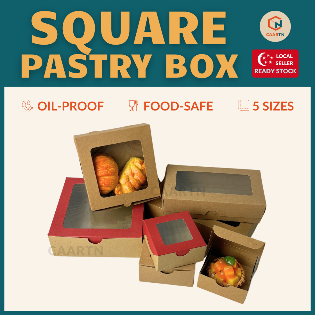(10pcs) Square Window Kraft Pastry Box Oil-Proof Food Packaging for ...