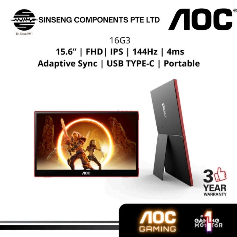 7-STAR* | AOC 16G3 15.6" FHD IPS Portable Gaming Monitor | USB C | HDMI ...