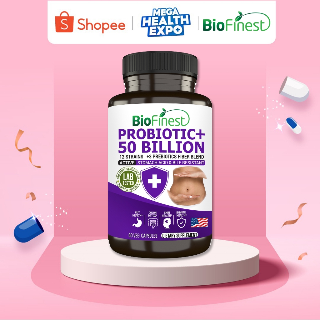 Biofinest Probiotic 50 Billion CFU Enzyme Supplement 12 + 3 Prebiotics ...