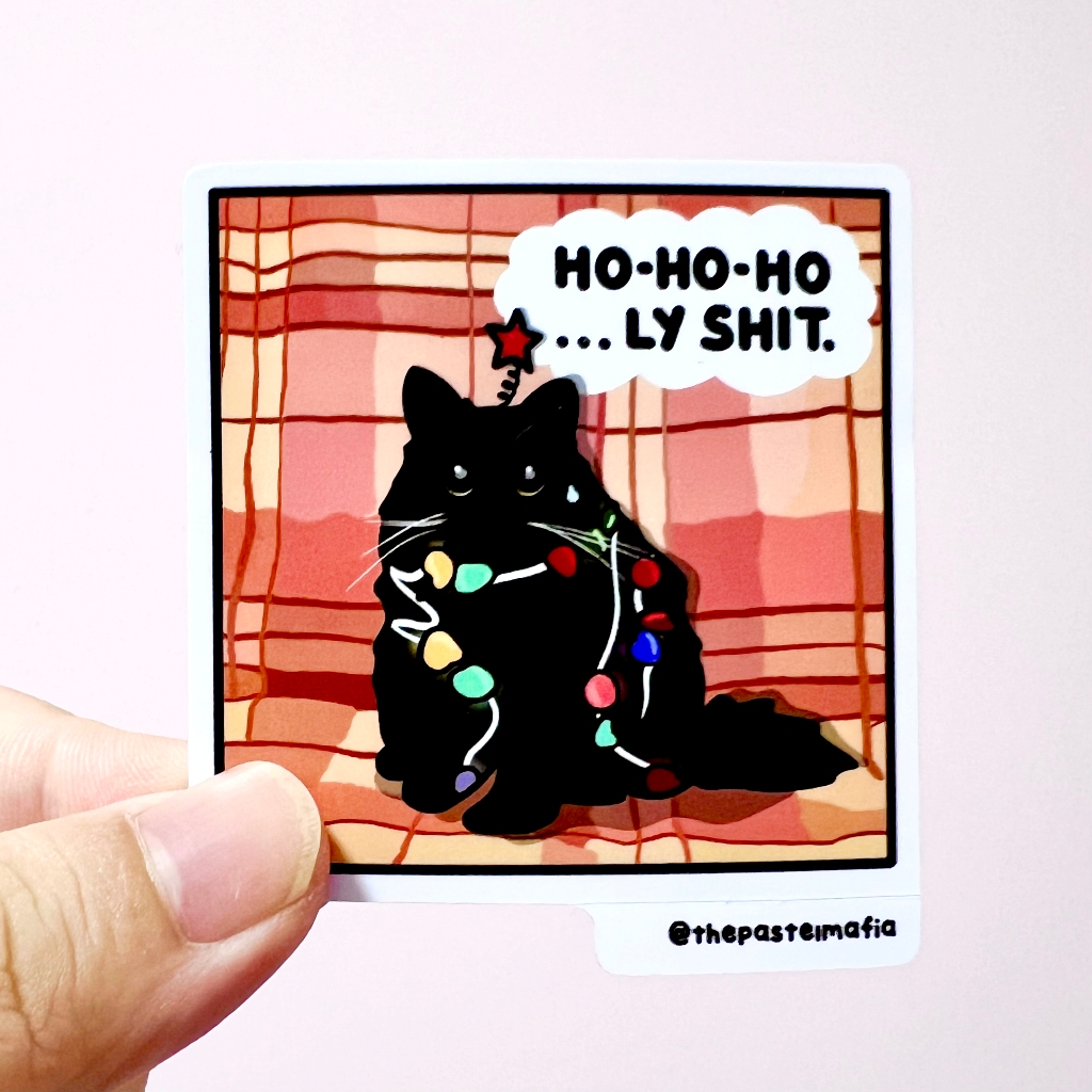(SG) Corporate Humor Cat Meme Sticker "hoho holy shit" Waterproof Vinyl ...