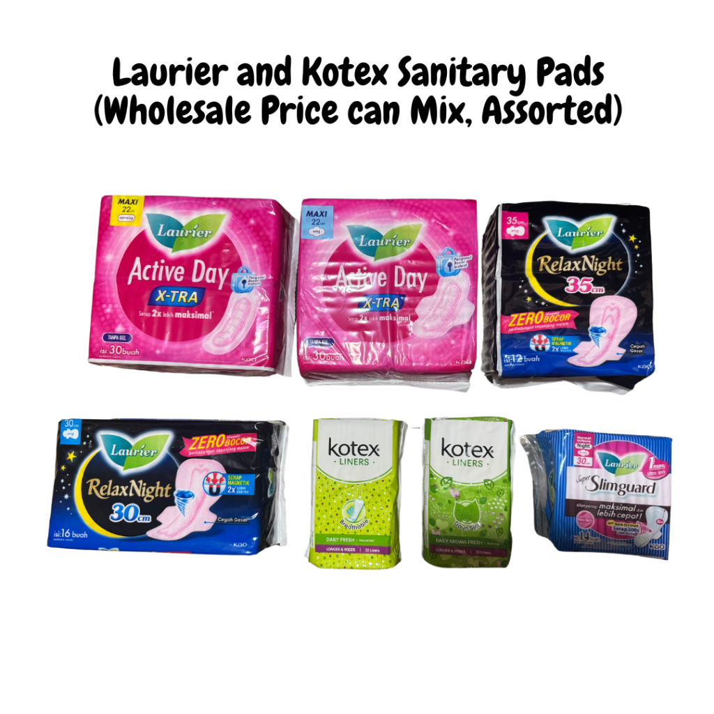 Kotex and Laurier Sanitary Pads Assorted (Active Day X-TRA, Relax Night ...