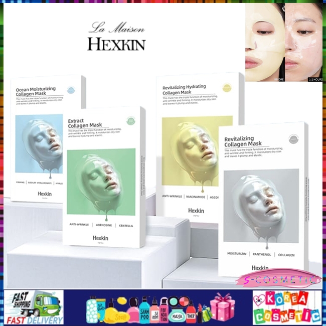 [HEXKIN]1BOX5EA Ocean Extract Revitalizing Hydrating Moisturizing Collagen Mask Pack Cosmetics ...