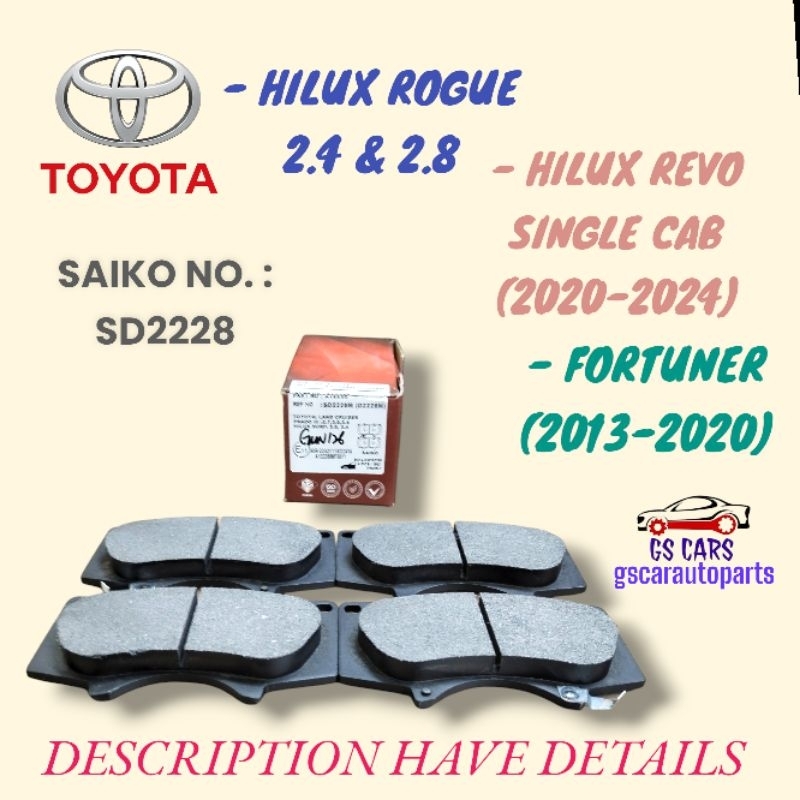 Toyota front disc brake pad hilux revo rogue 2.4 2.8 gun125 gun126 ...