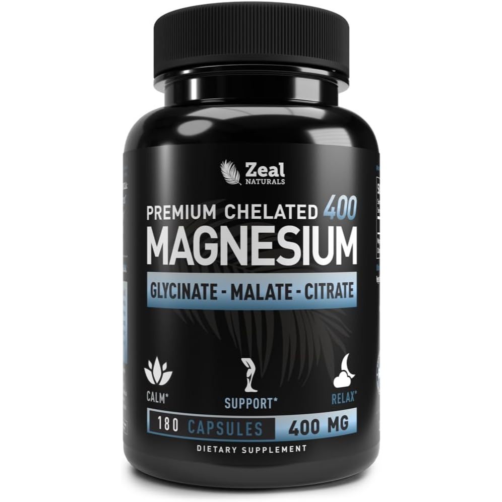Premium Chelated Magnesium Glycinate, Malate, Citrate 400mg 180 ...