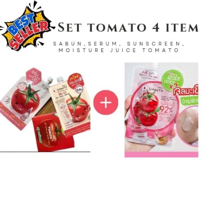 🔥Set Tomato Smooto Combo 4 Item🔥(SABUN, SUNCREEN, SERUM, MOISTURE ...