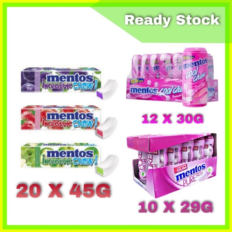 Mentos Incredible Chews 45g x 20 Sticks Candy Grape Apple Strawberry ...