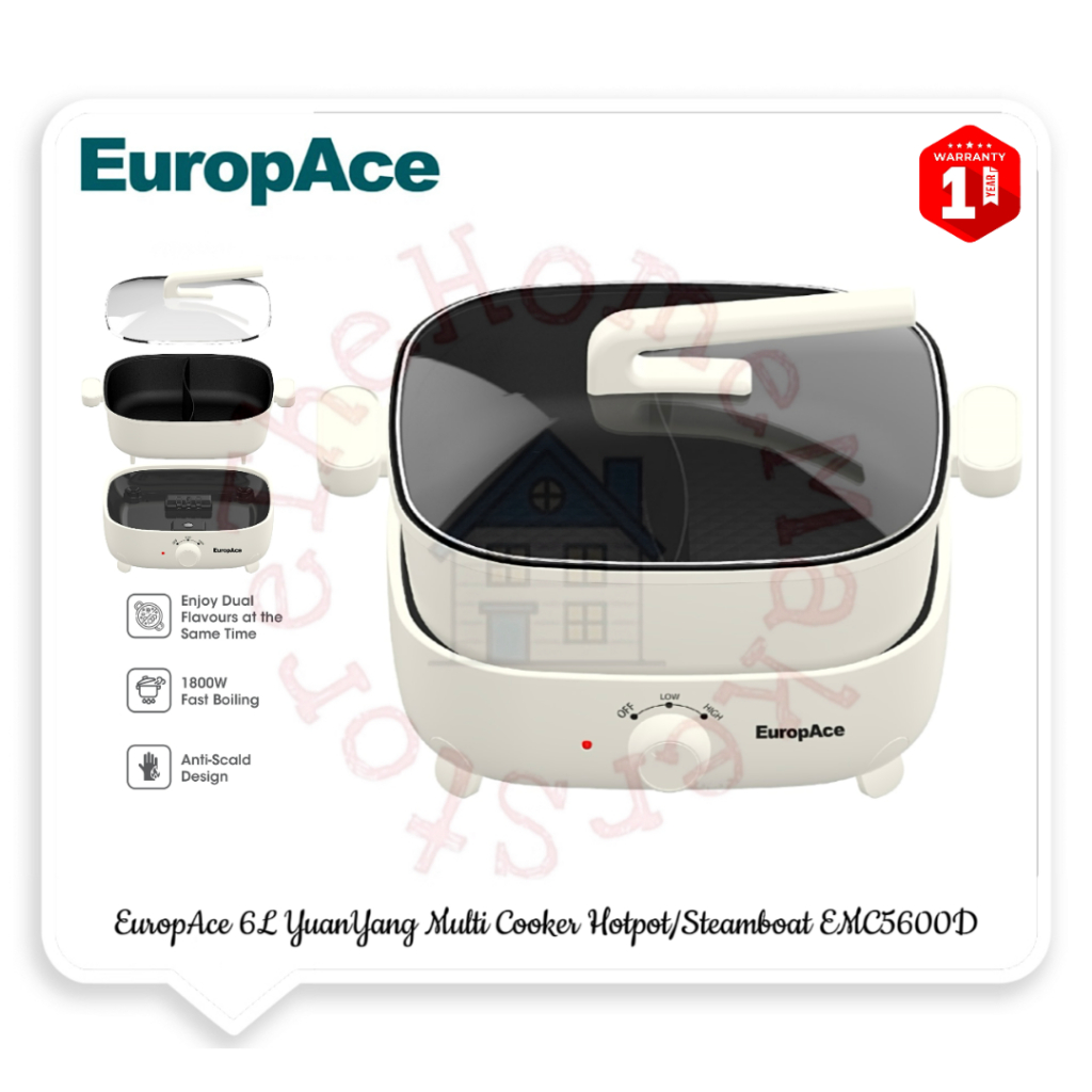 EuropAce 6L YuanYang (Non Stick Dual Pot) Multi Purpose Cooker Hotpot ...