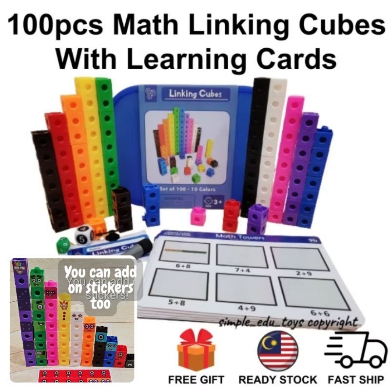 Mathlink Cubes Linking Cubes 100pcs with Learning Cards Number Blocks ...