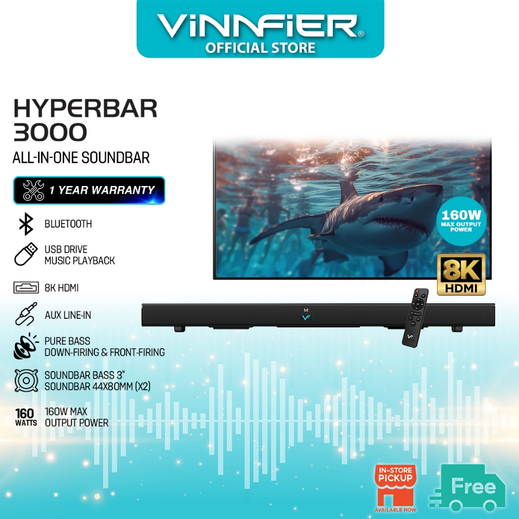 Vinnfier HYPERBAR 3000 All IN ONE Soundbar Max160W ,Pure Bass ...