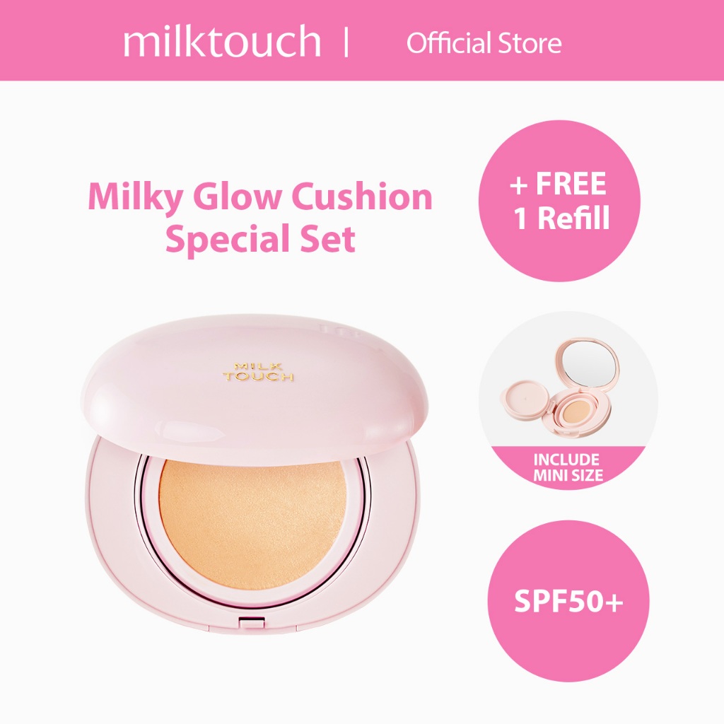 [milktouch] All Day Skin Fit Glow Cushion Special Set with Mini Cushion [FREE] One Refill ...