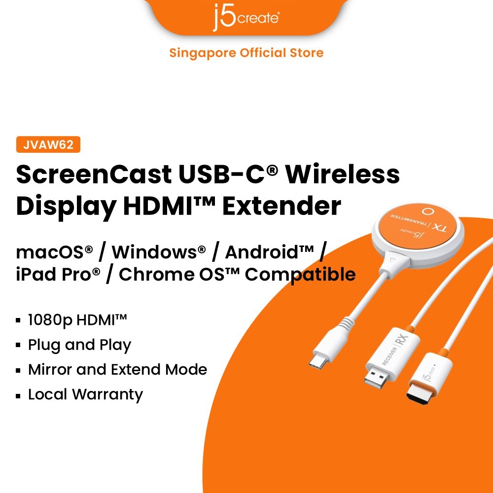 J5CREATA JVAW62 ScreenCast USB-C Wireless Display HDMI Extender ...