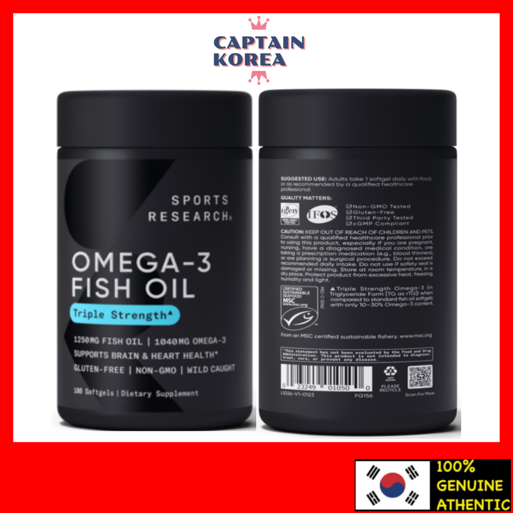 [Sports Research - Omega-3] Sports Research, Omega-3, Fish Oil, Triple Strength, 1,250 mg,180 ...