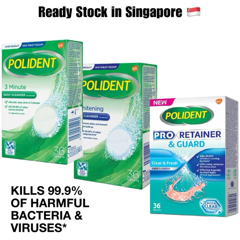 POLIDENT 3 Minutes / Overnight Whitening Denture Care & Cleanser Tablet ...