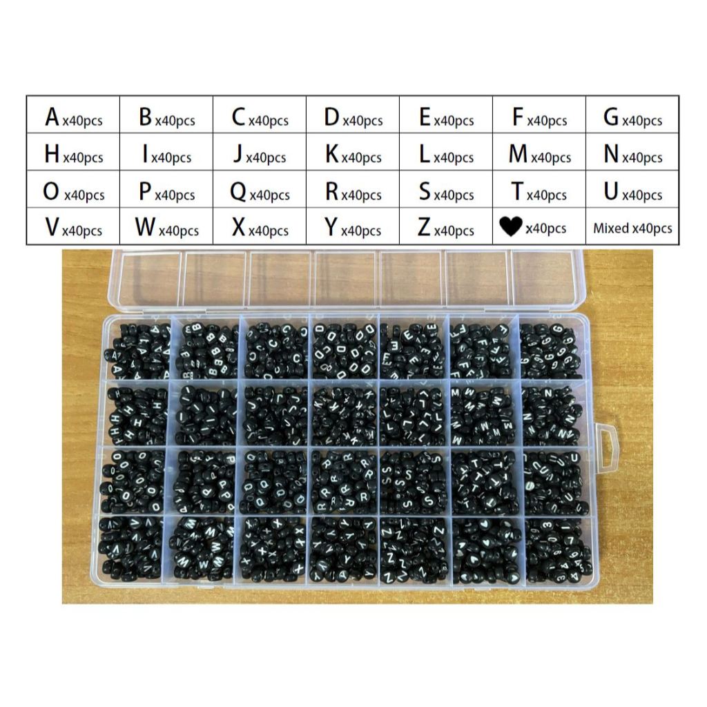 Alphabet Beads Set | Friendship Bracelet DIY | Letter Beads (Black with ...