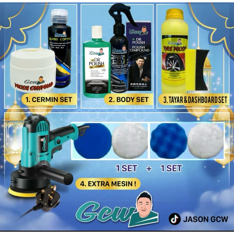 GCW(SET3)FULL SET CAR BODY+WINDSCREEN POLISH+TYRE POLISH🔥FREE MECHINE 🔥 ...