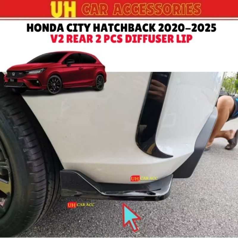 HONDA CITY HATCHBACK 2020-2025 V2 REAR 2 PCS DIFFUSER LIP BODYKIT ...
