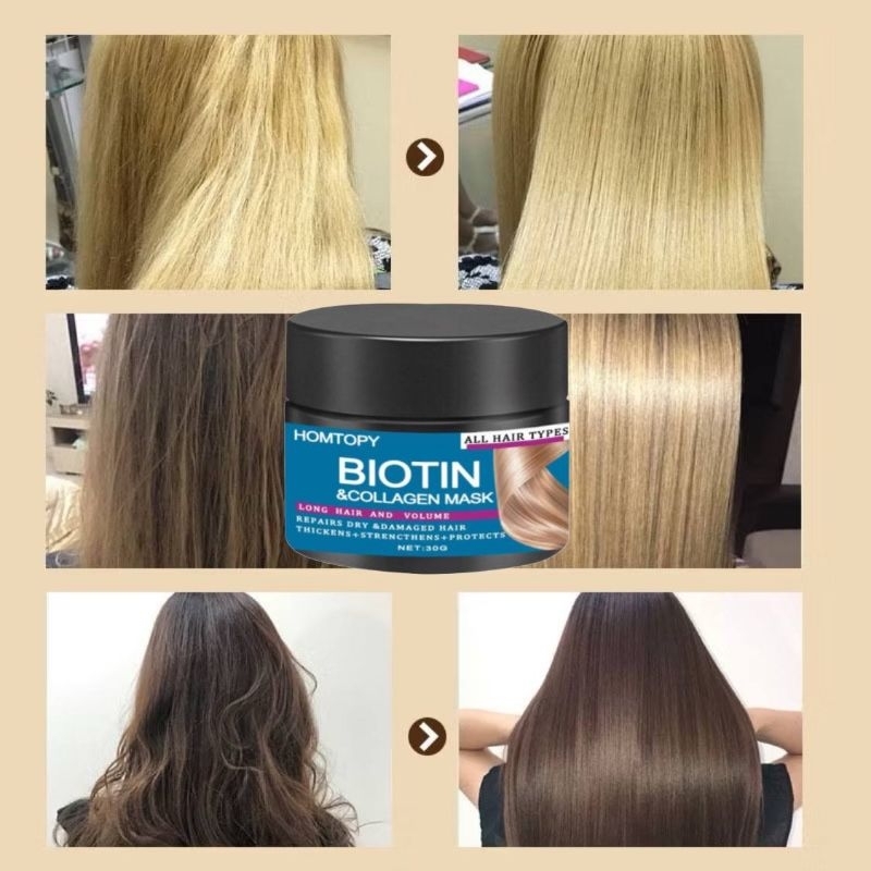 BIOTIN COLLAGEN HAIR MASK Masker kolagen rambut Membaiki rambut kering ...