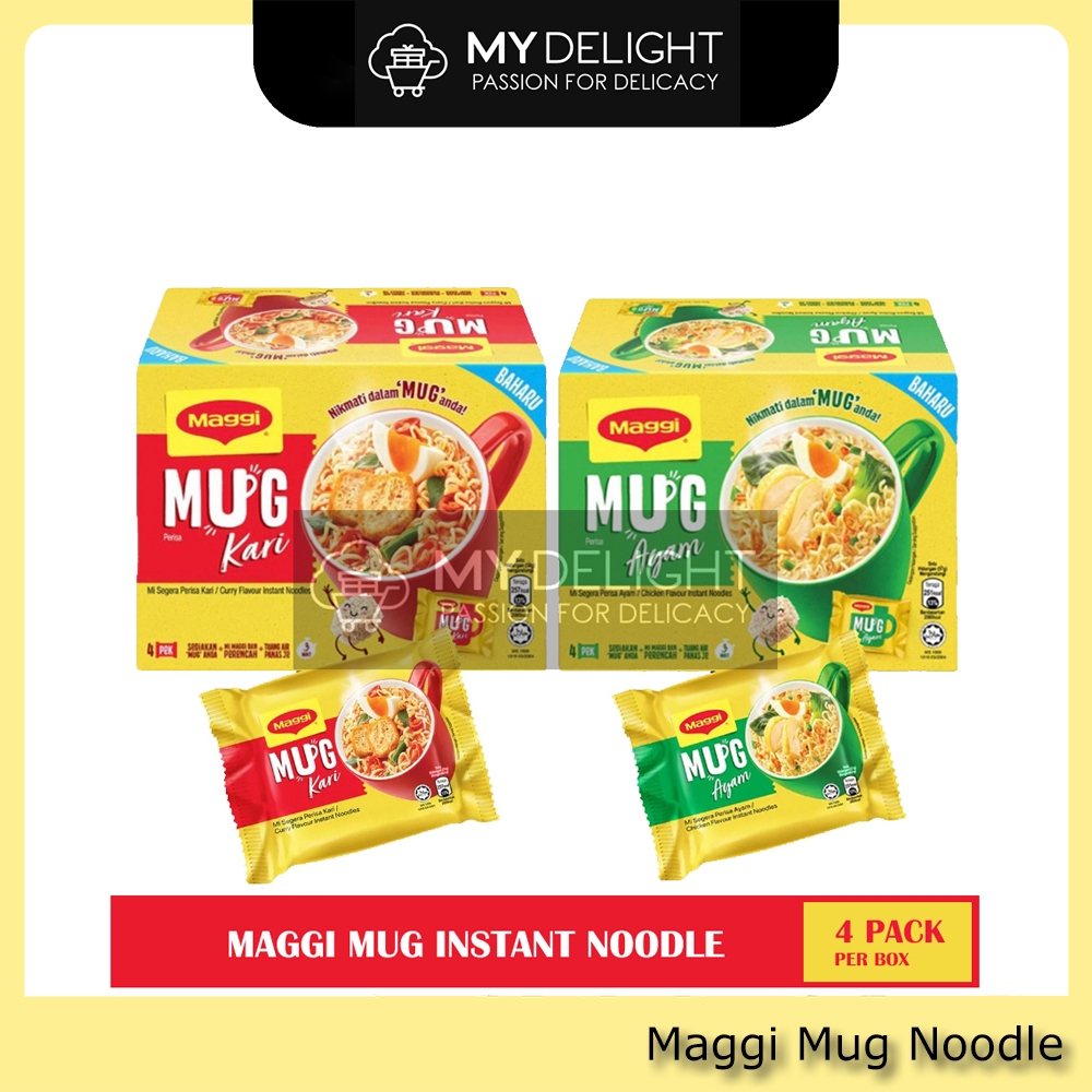 (1 Box = 4 Packs) Maggi Mug Instant Curry Noodle Chicken Noodle Cup ...