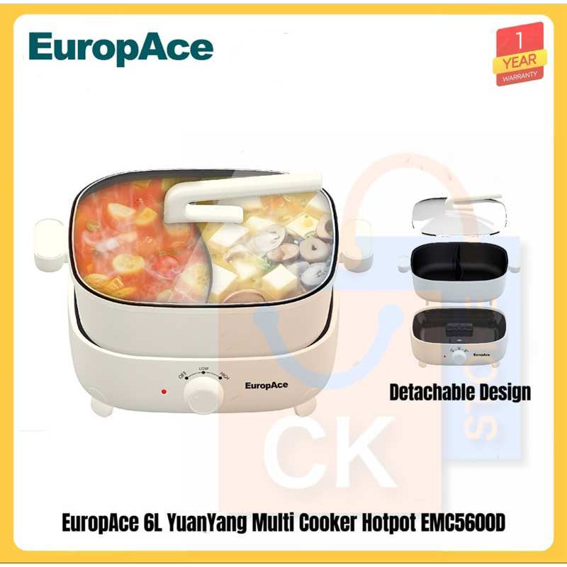 EuropAce 6L YuanYang (Non Stick Dual Pot) Multi Purpose Cooker Hotpot ...