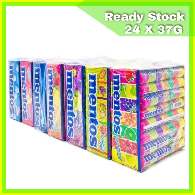 EXP 6/2026 MENTOS CHEWY DRAGEES 24ROLLS (24X37G)&（18X37G）CARAMELS PEACH ...