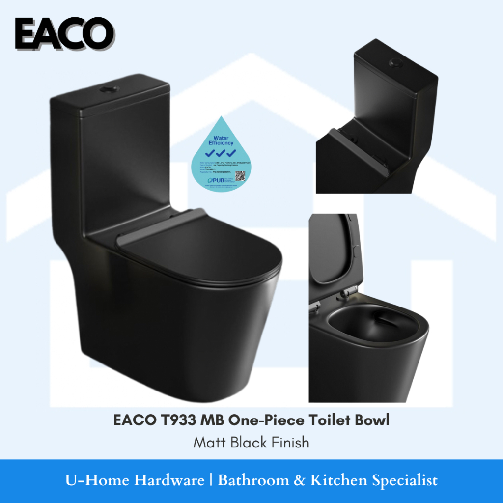 [PUB APPROVED] EACO T933MB Matt Black One-Piece Toilet Bowl (P-Trap only) | Shopee Malaysia