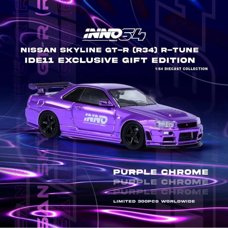INNO64 IDE2024 Exclusive Nissan Skyline GT-R R34 R-Tune Purple Chrome ...