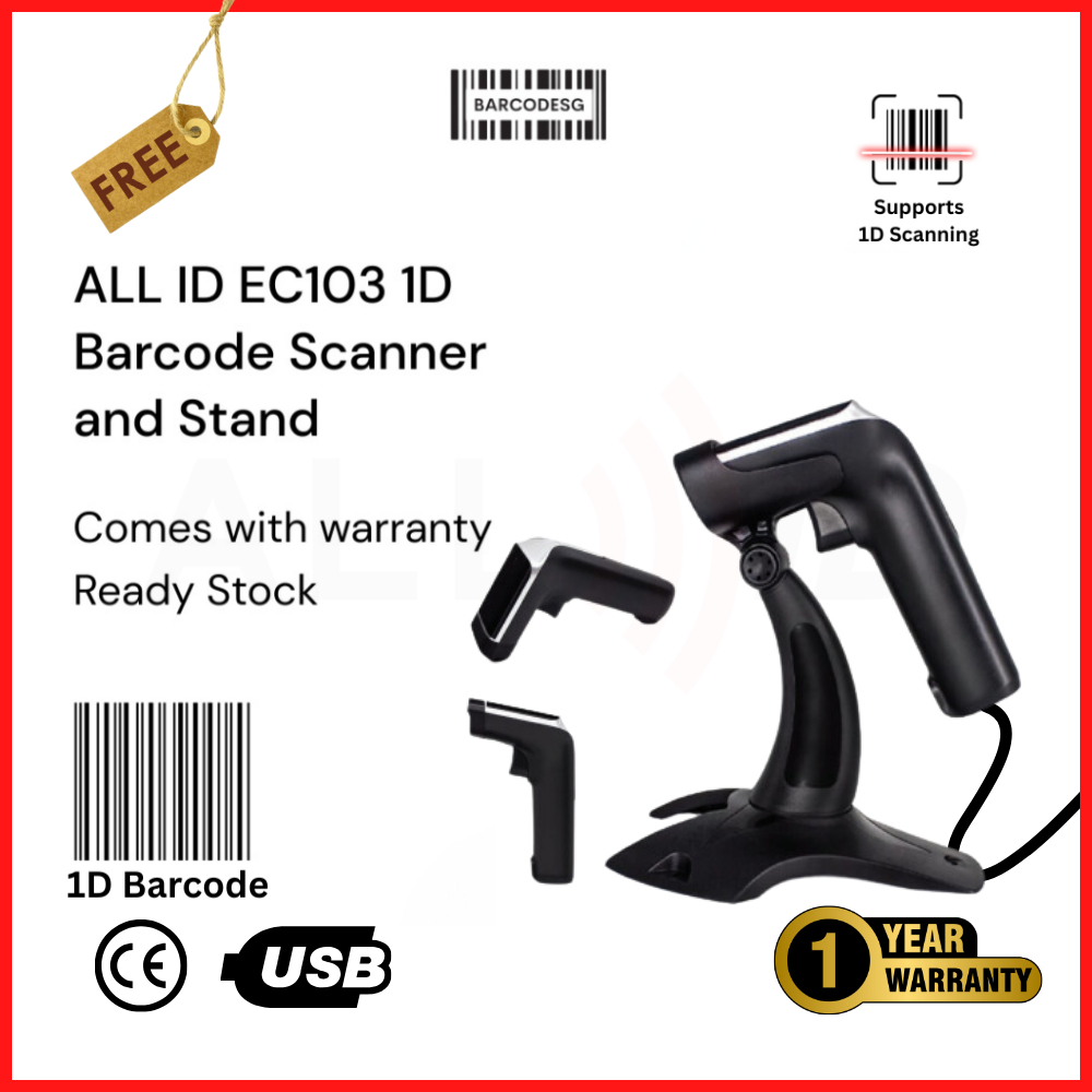 ALL ID EC103 1D Barcode Scanner with Stand | 1D Barcode Handheld | 1 ...