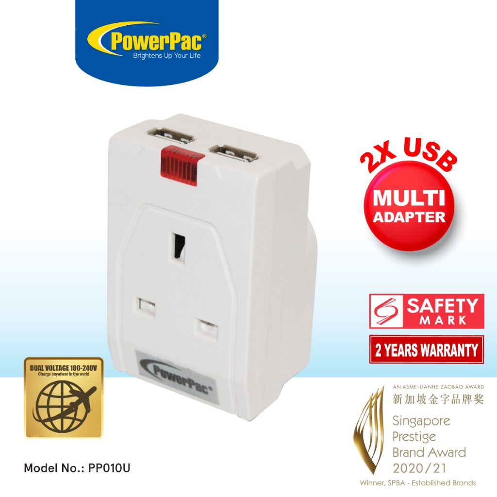 PowerPac 3 Pin Adapter with USB Charger, USB Charger, USB Adapter 2.1A ...