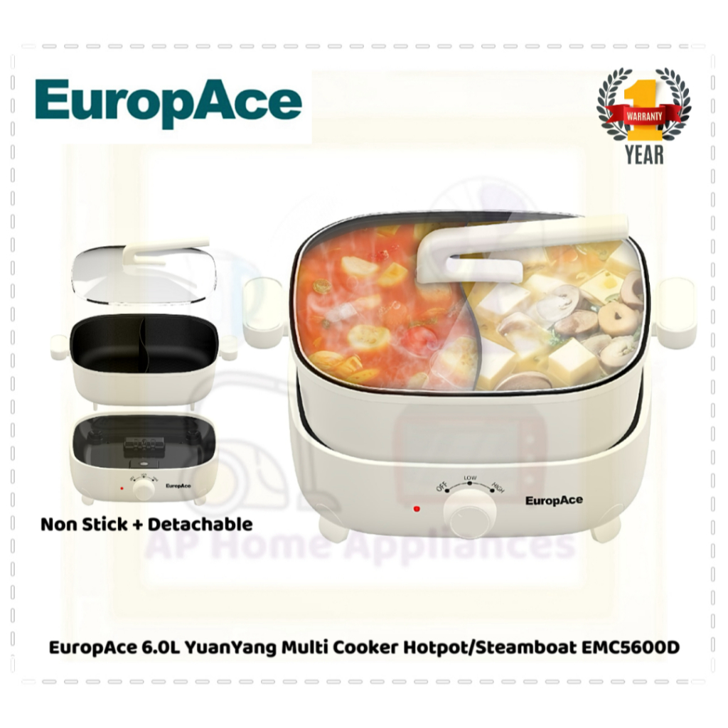 EuropAce 6L YuanYang (Non Stick Dual Pot) Multi Purpose Cooker Hotpot ...