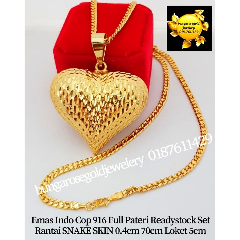 🔥Emas Indo Cop 916 Full Pateri Readystock Set Rantai SNAKE SKIN 0.4cm ...