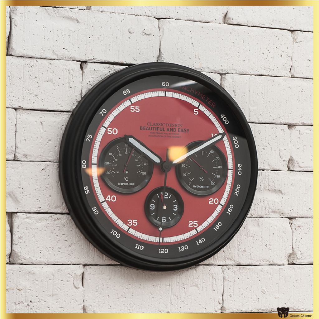 OWC Metal Chronograph Style Silent Wall Clock with Temperature and ...