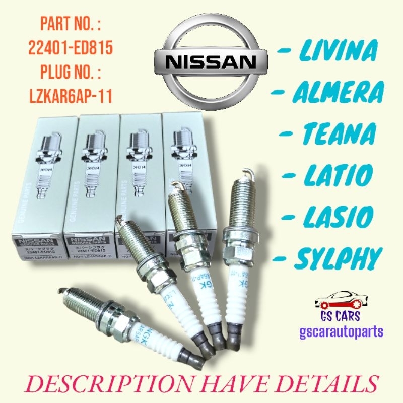 Nissan Iridium Spark Plugs Almera/Livina 1.6 1.8/Teana/Latio/Lasio ...