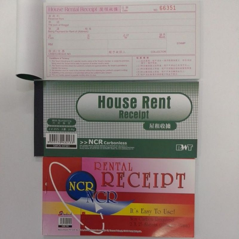 Carbonless NCR House rental receipt Rental receipt book resit sewa ...