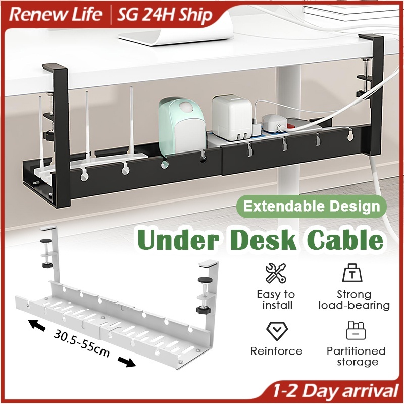 No punch Under Table Cable tray/Home Office Table Organiser Wire Plug ...