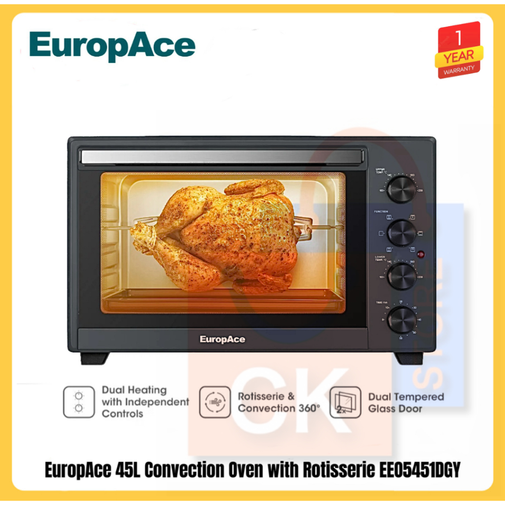EuropAce 45L Convection Oven with Rotisserie (Dual Tempered Glass ...