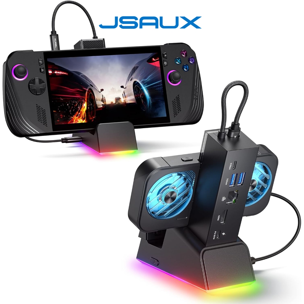 JSAUX 7-in-1 RGB Docking Station with Cooler Fan HB0705 Dock Hub for ...