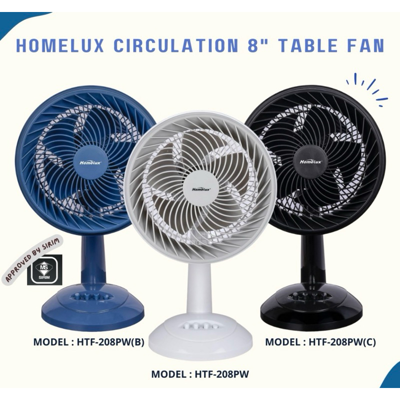 Mk.wares(SIRIM)HOMELUX Air Circulation 8” Table Fan HTF-208PW/Powerful ...