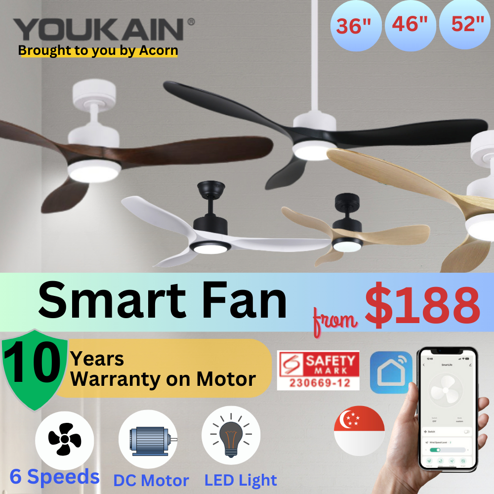 Youkain Ceiling Fan With Light Acorn Smart Fan DC Fan 6 Speed with ...