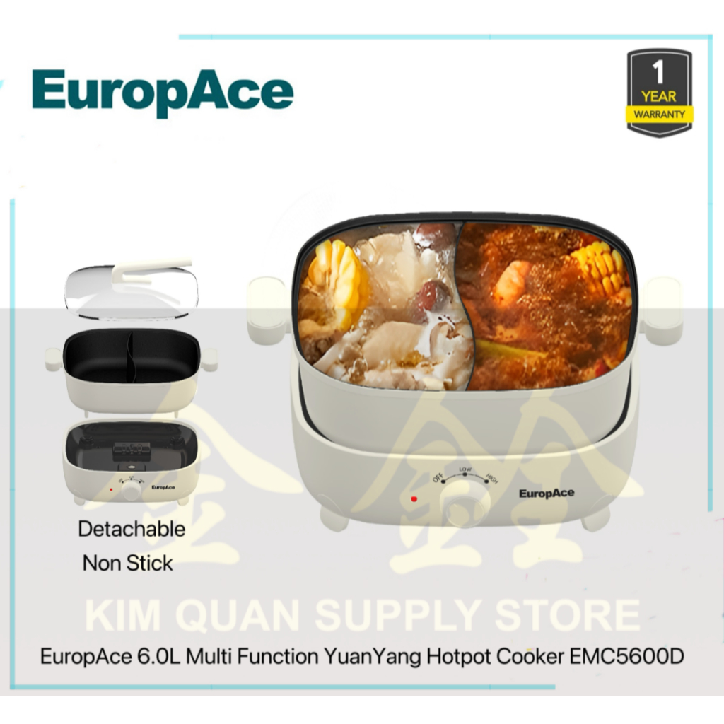 EuropAce 6L YuanYang Multi Cooker Hotpot | Steamboat (Non Stick Dual ...