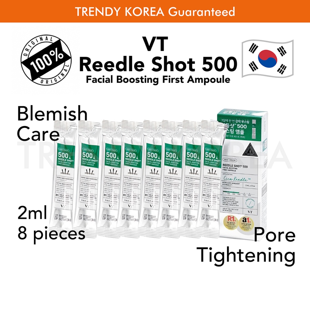 VT Reedle Shot 500 Facial Boosting First Ampoule, Facial Serum & Essence, 2ml*8 pieces (Pore ...