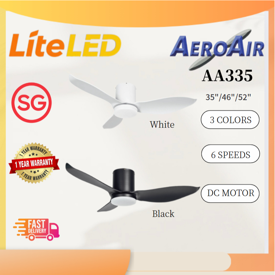 AEROAIR AA335 Ceiling Fan with ABS Blades, DC Motor, 6 Speeds ...