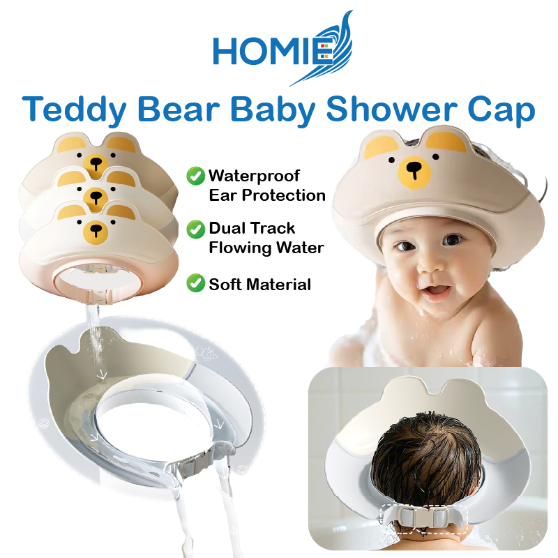 HOMIE Teddy Bear Baby Shower Cap/Waterproof Bath Cover Ear Protect/Dual ...