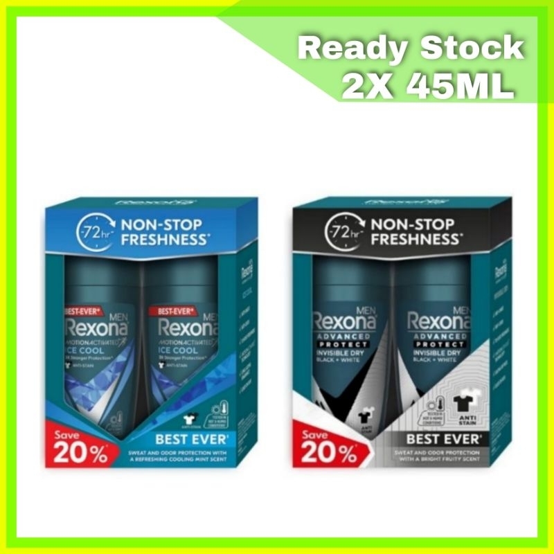 Rexona Men Deodorant Roll On - Invisible Dry / Ice Cool (45ml x 2) | Shopee Malaysia