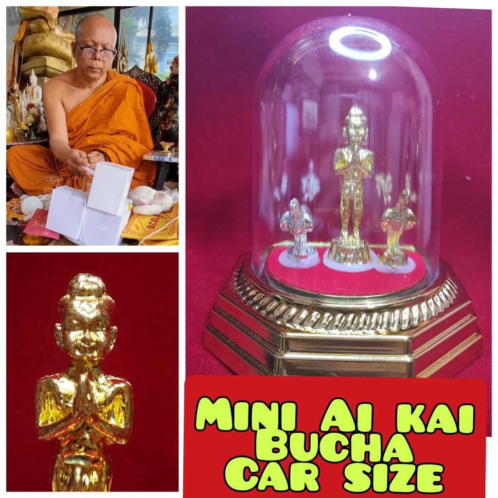 (SG555) Ai Kai with Gold Silver chicken mini bucha car size Lp Daeng ...