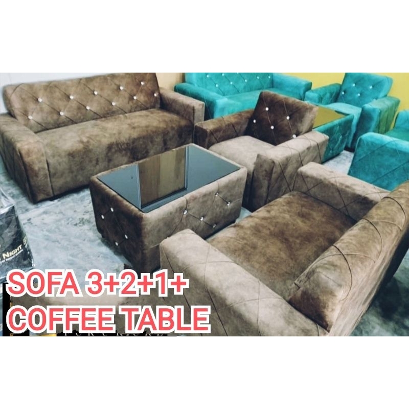 SET SOFA BALDU VELVET 3+2+1 FREE BIG COFFFE TABLE | Shopee Malaysia